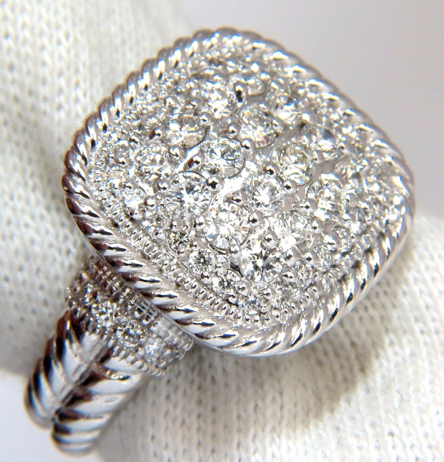 1.36CT NATURAL DIAMOND DOUBLE SHANK ROPE TWIST SQUARE DOME RING 14KT G ...