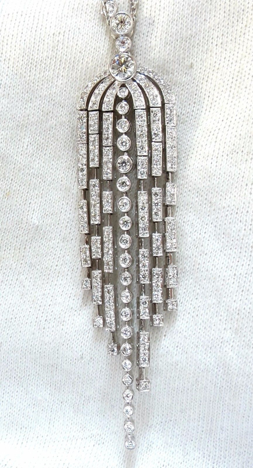 3.50CT DIAMONDS DANGLING CHANDELIER PENDANT STATION NECKLACE 18KT LONG ...