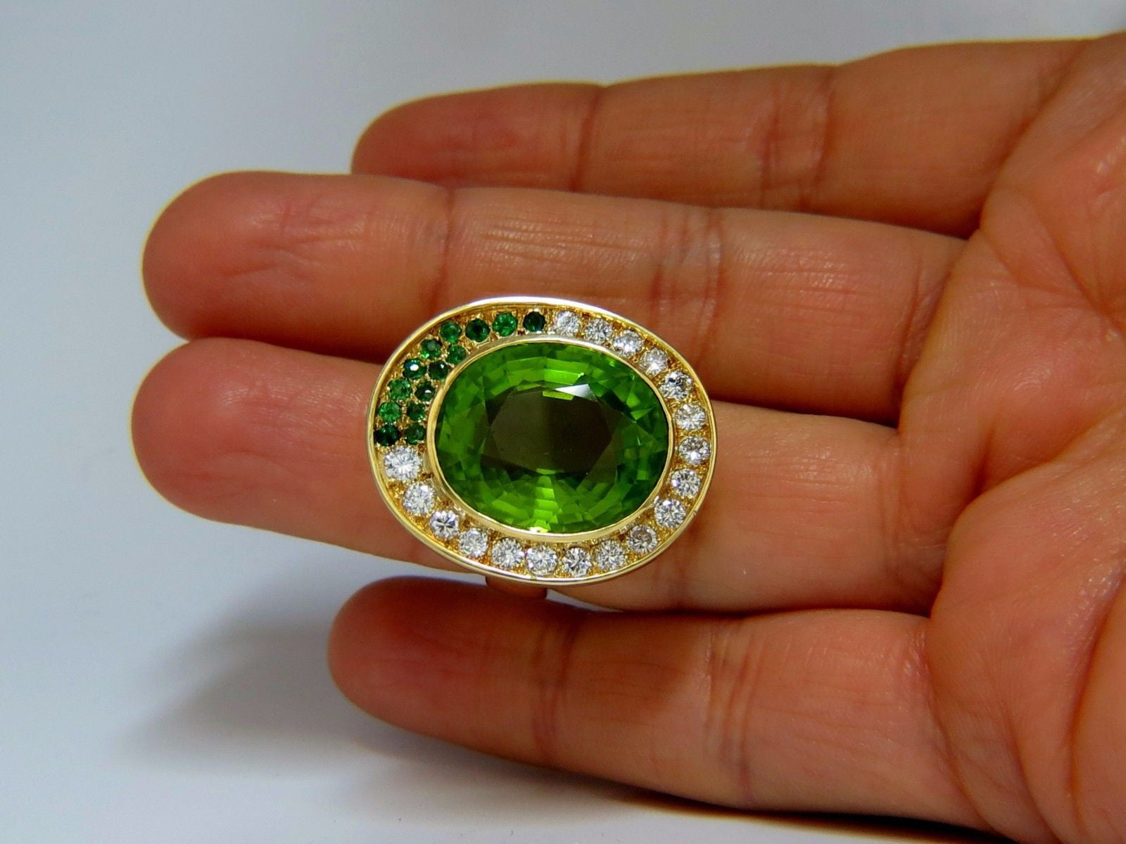 22.50ct natural green peridot diamond demantoid ring 14kt – Avis ...
