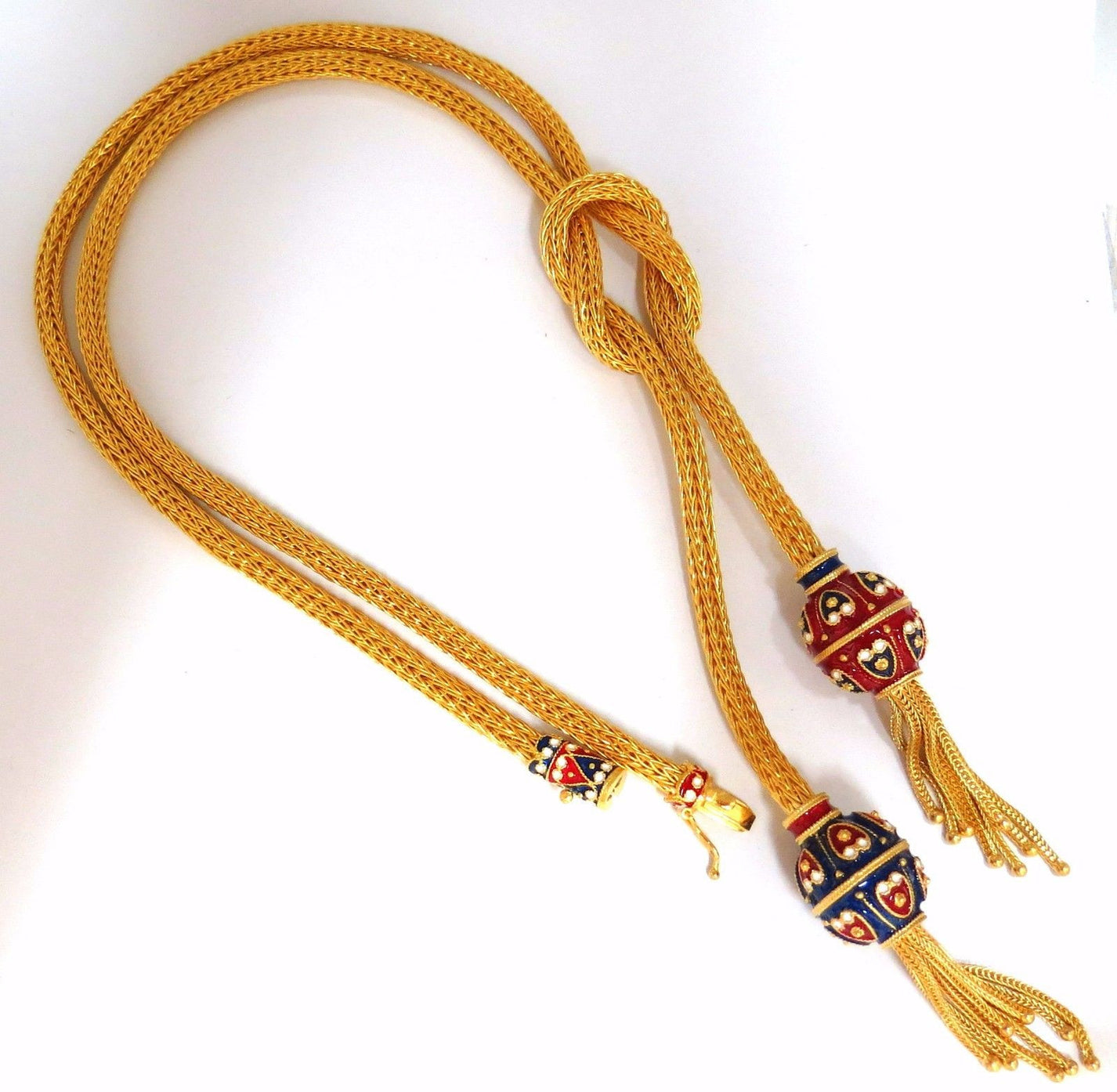 18kt Sailor's Knot Enameled Weave Necklace Long Bolo Tassel Deco 132 g ...