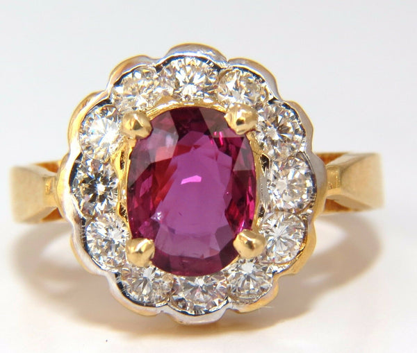 GIA Certified 1.61ct oval cut purple red ruby 1.01ct diamonds ring 18k ...